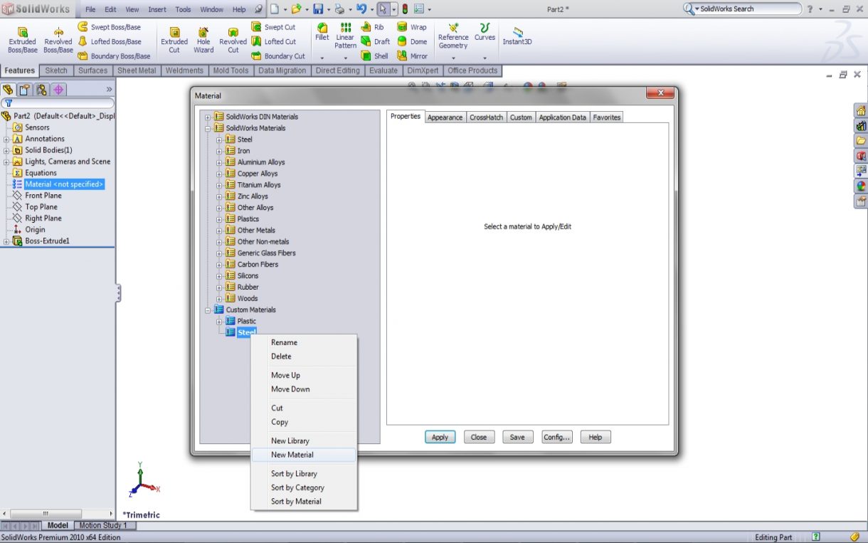 How to create a SOLIDWORKS Custom Material