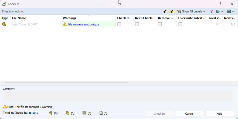 SOLIDWORKS PDM Duplicates Warning and Comparison