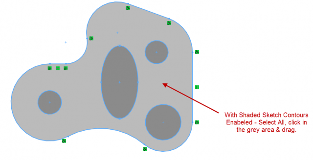 SOLIDWORKS shaded sketch contours for manipulating sketches