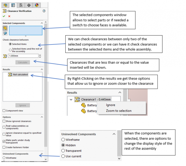How to use the SOLIDWORKS Clearance Verification to check assemblies