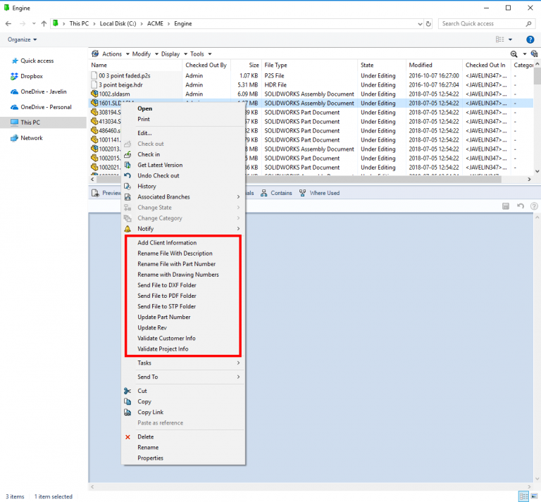 Organizing SOLIDWORKS PDM Dispatch Menu Commands