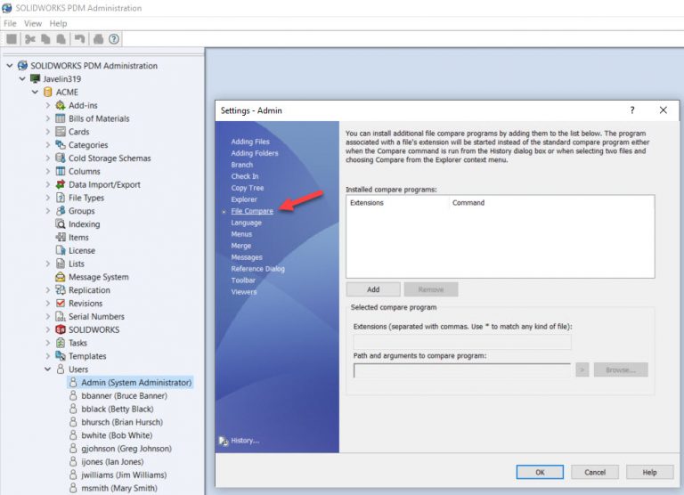 What does the SOLIDWORKS PDM File Compare function do?